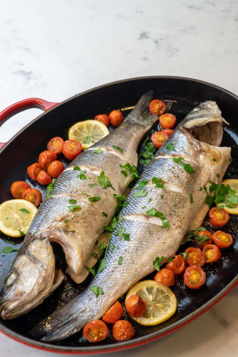 Roasted Branzino with Cherry Tomatoes Recipe - Cilantro Parsley